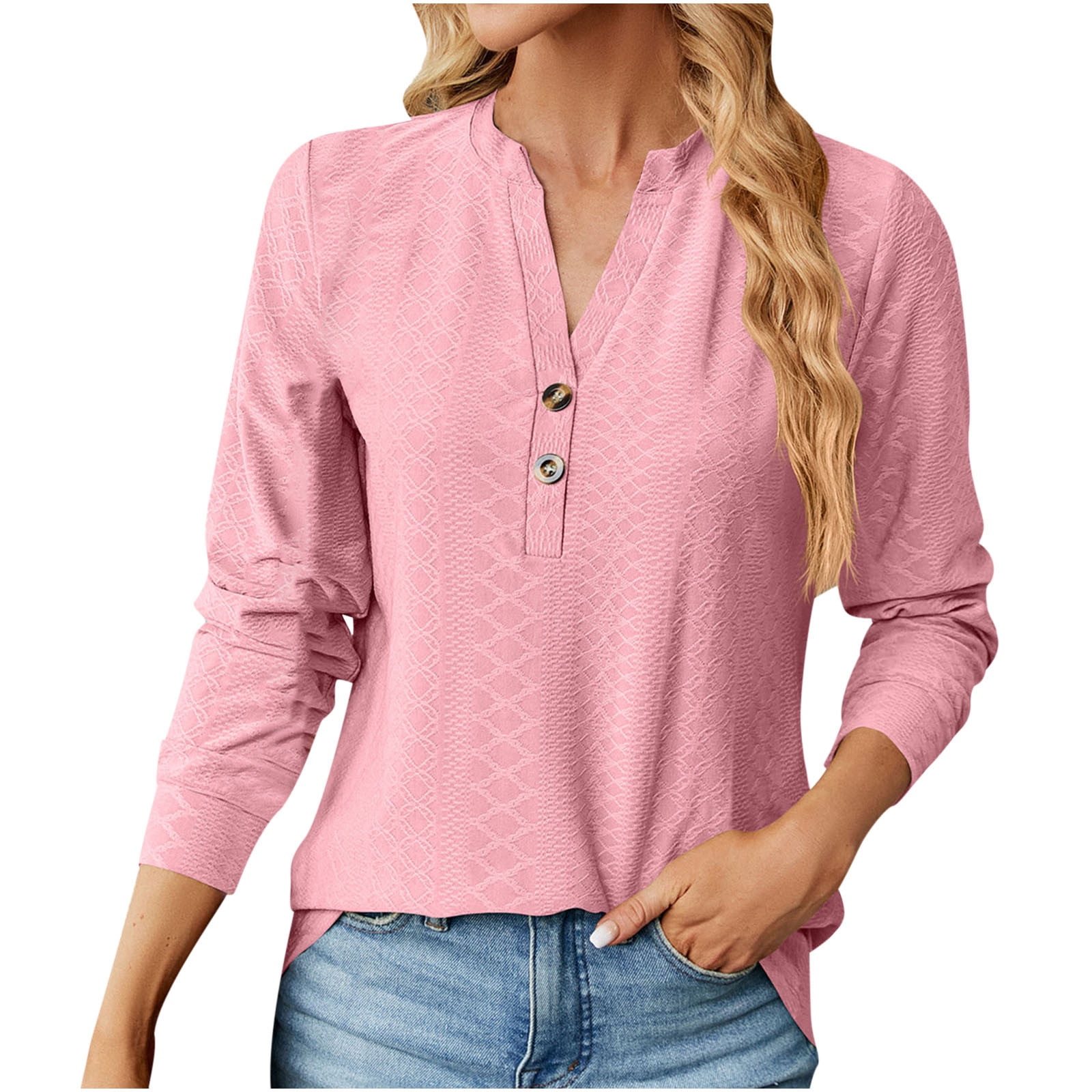 Dagugfen Womens Blouses V Neck Long Sleeve Half Button Loose ...