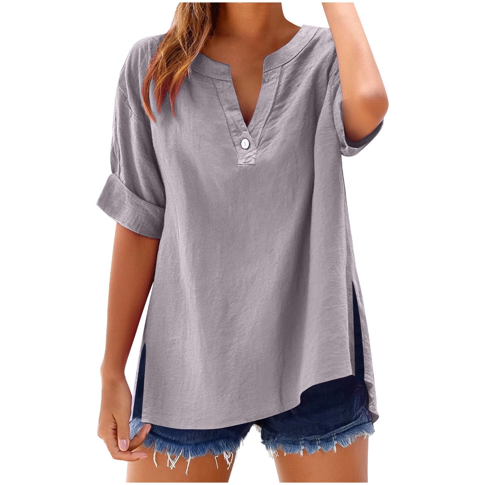 Dagugfen Womens Loose Fitted Pajama Shirts V Neck Short Sleeve Pullover ...