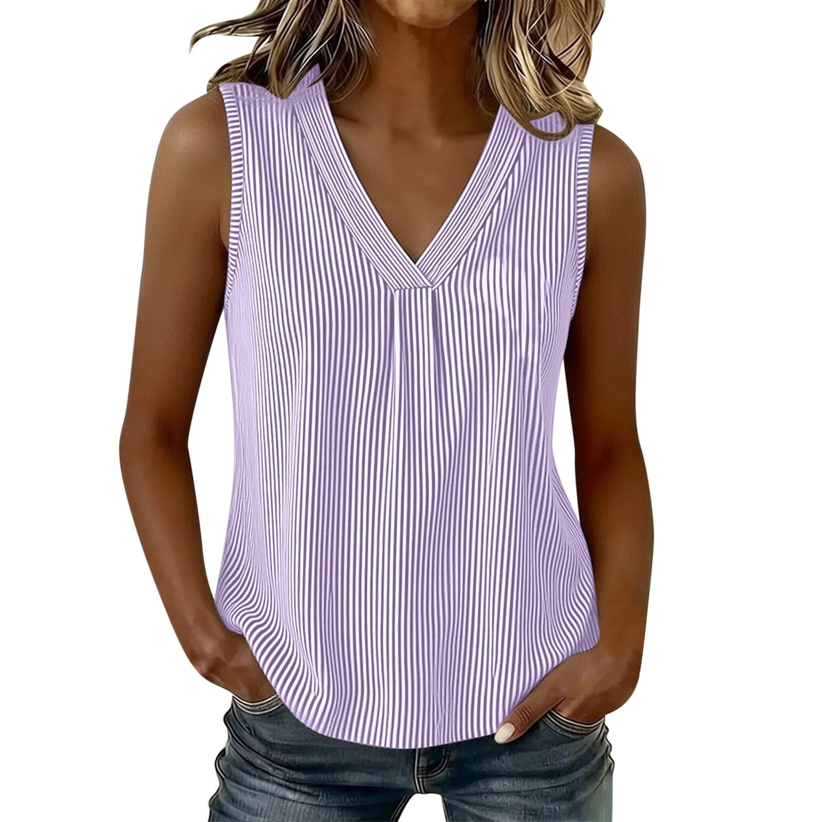 Dagugfen Womens Summer Tank Tops Flowy V Neck Sleeveless Striped Tanks ...