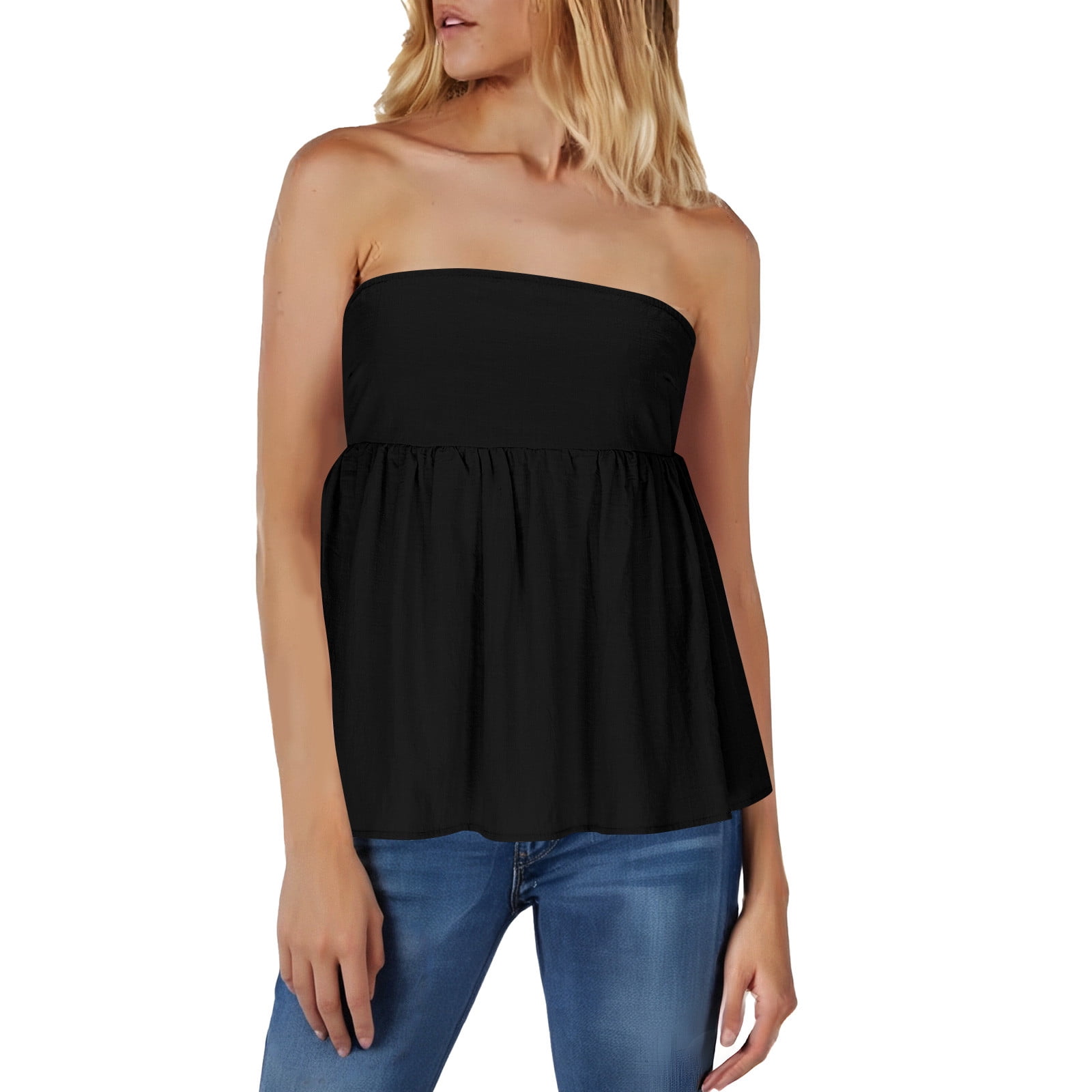 Dagugfen Womens Tube Tops Sleeveless Strapless Casual Dressy Tops Solid ...