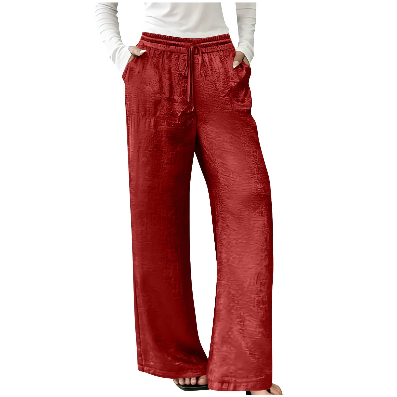 Dagugfen Womens Wide Leg Fashion Pants Elastic Waist Drawstring ...