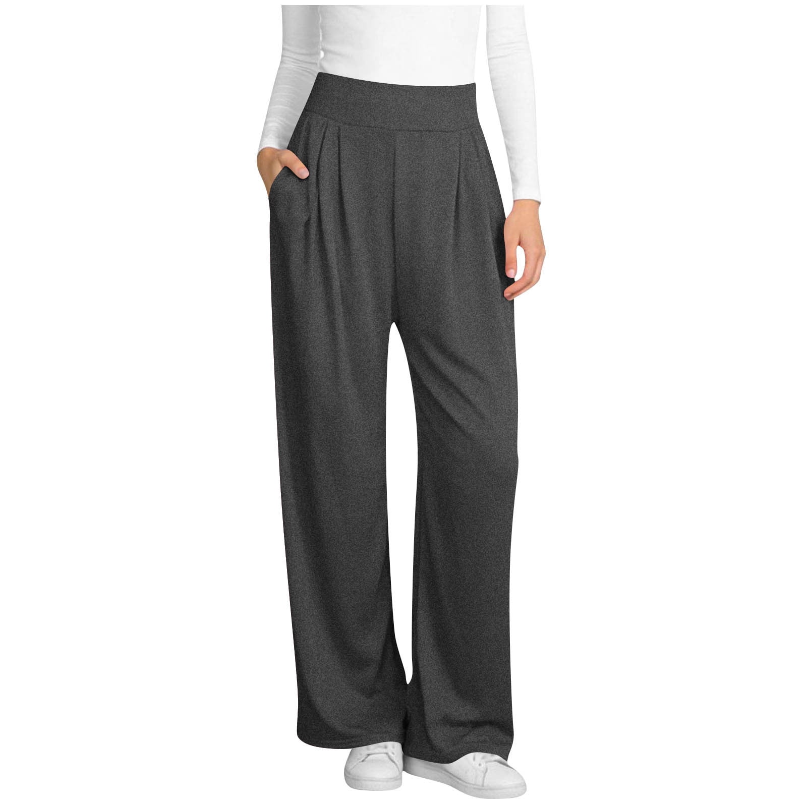 Dagugfen Womens Wide Leg Pants Elastic Waisted Spandex Running Jogging ...