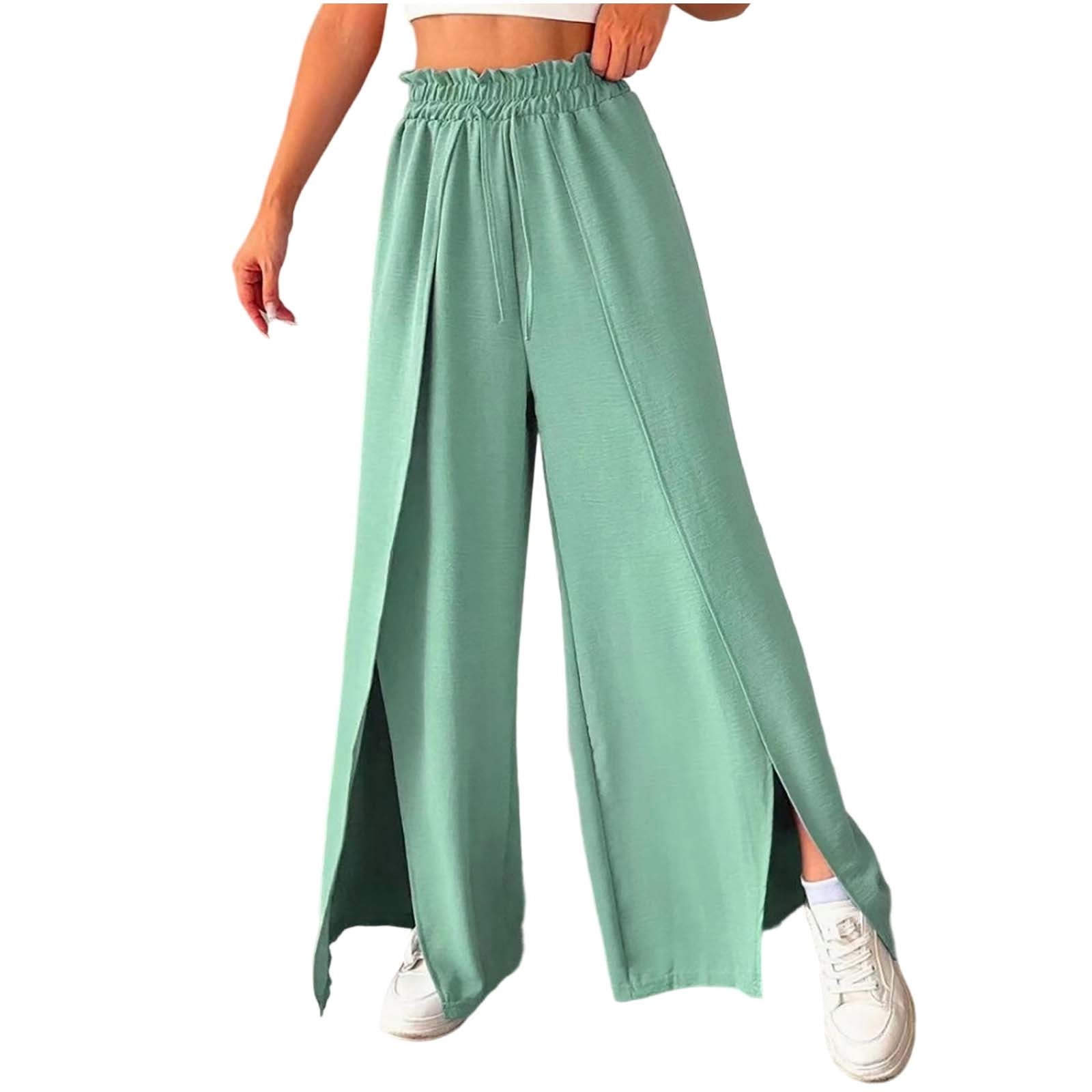 Dagugfen Work Pants for Women Wide Leg Elastic High Waist Streetwear ...