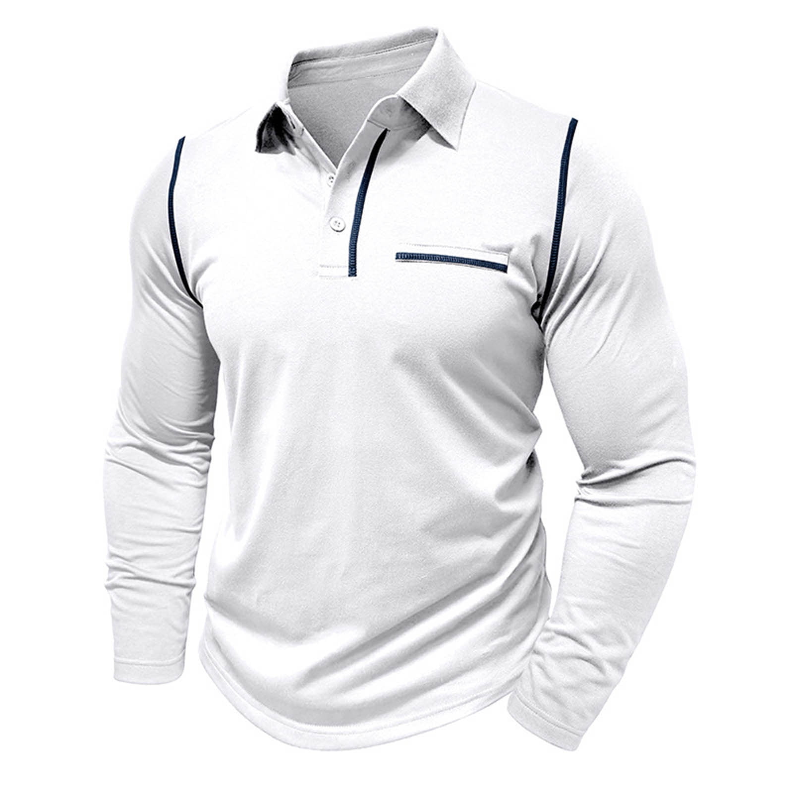 Dagugfen Work Tops for Men Long Sleeve Button Lapel V Neck Slim Comfy ...
