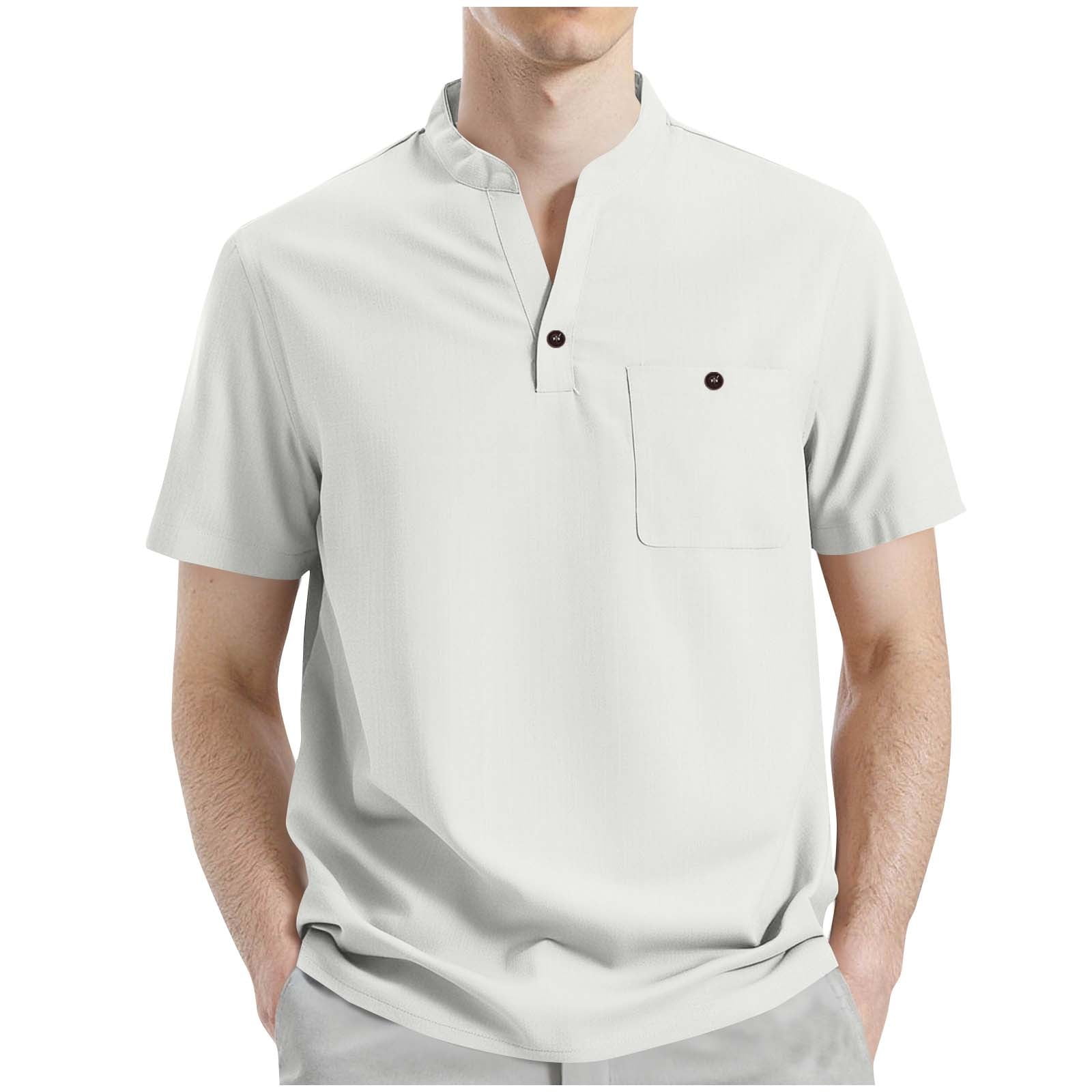 Dagugfen Work Tops for Men Short Sleeve Button V Neck Loose Lightweight ...