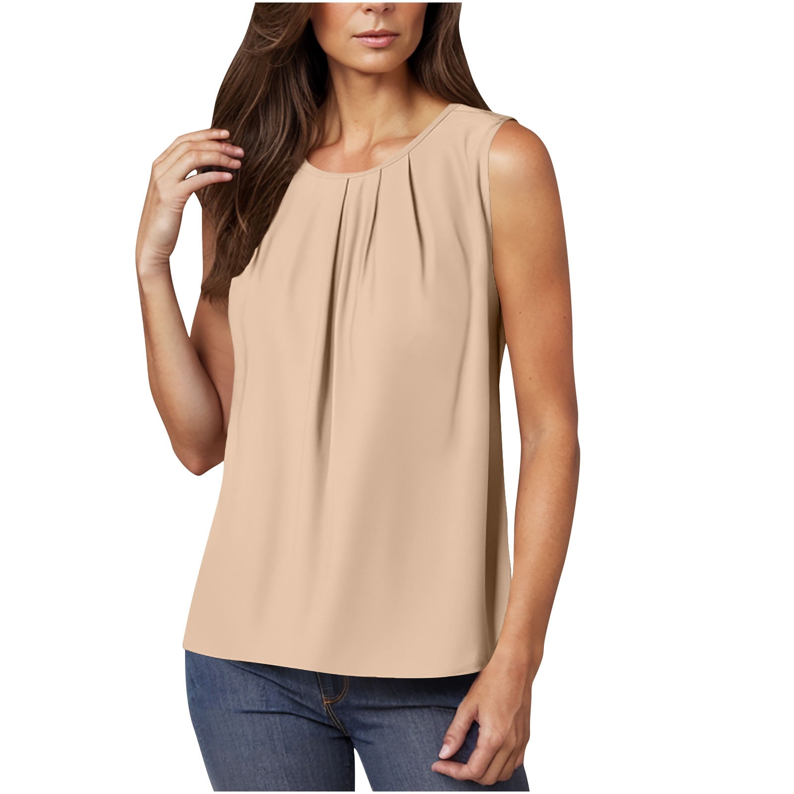 Dagugfen Work Tops for Women Sleeveless Chest Pleated Loose Solid Color ...