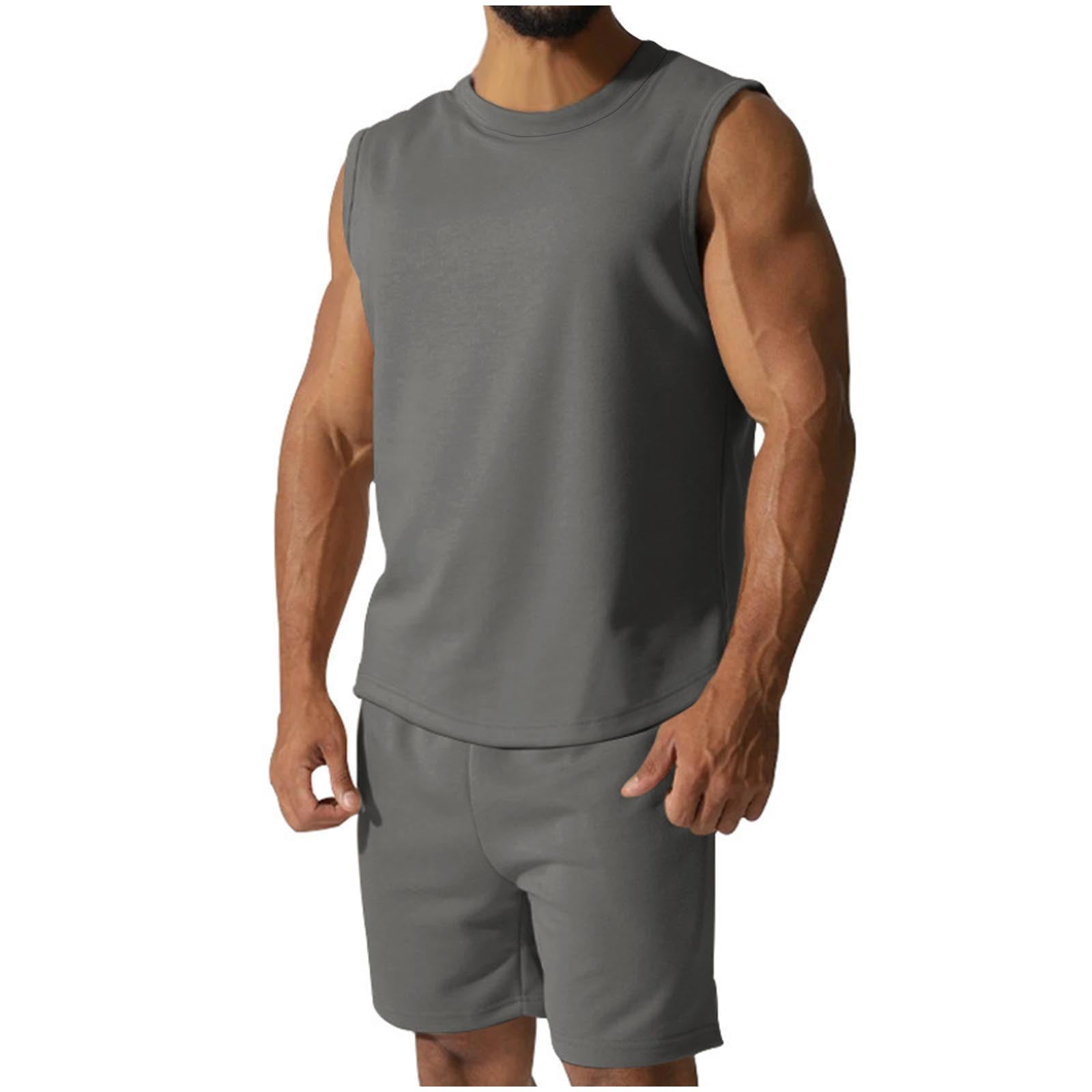 Dagugfen Workout Sets for Men Crewneck Tank Tops and Shorts Running Gym ...