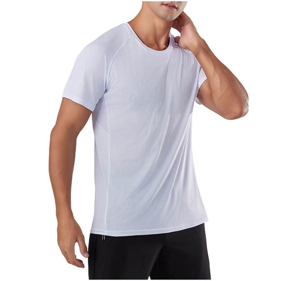Dagugfen Workout T Shirts for Men Crew Neck Stretchable Short Sleeve ...