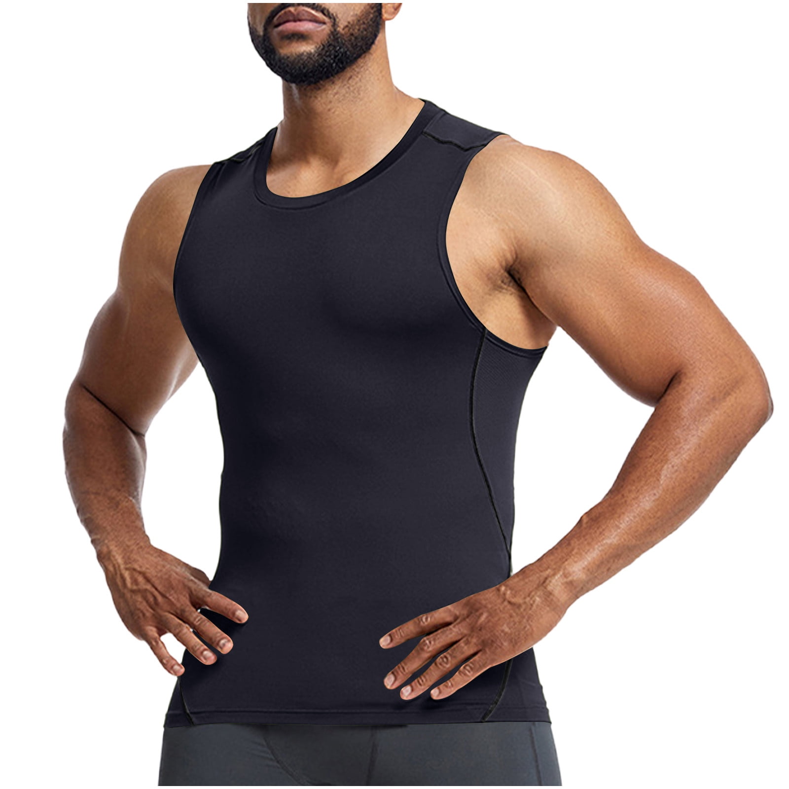 Dagugfen Workout Tops for Men Crew Neck Sleeveless Tight Workout ...