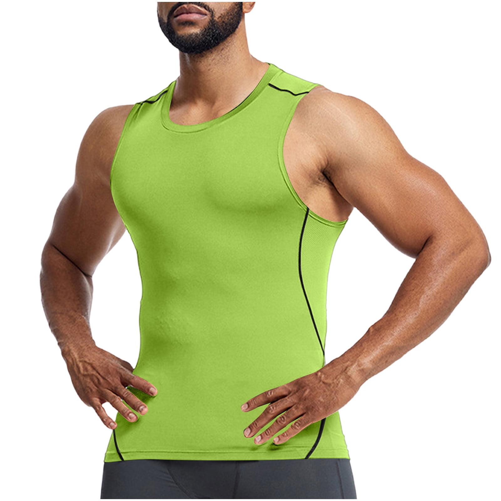 Dagugfen Workout Tops for Men Crew Neck Sleeveless Tight Workout ...