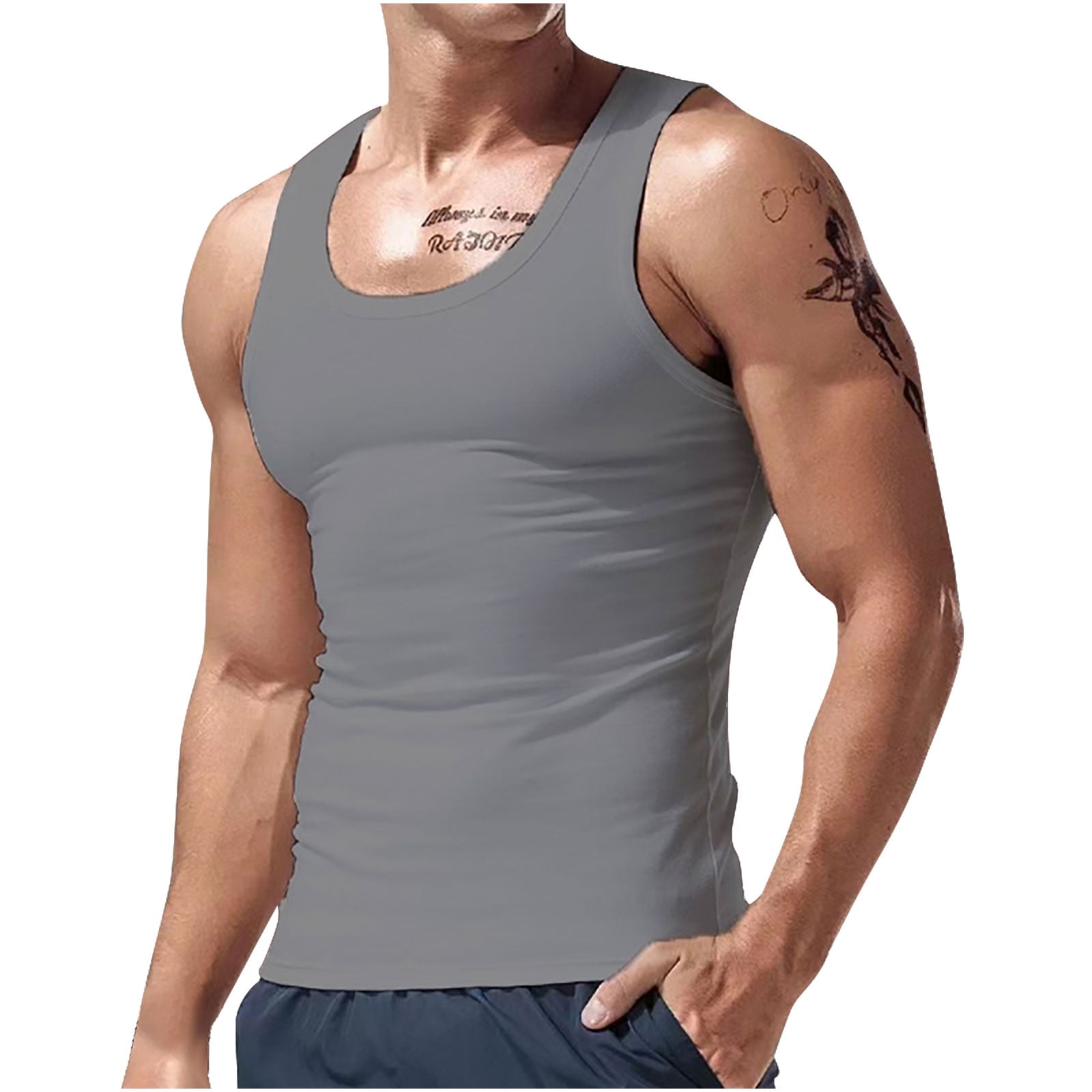Dagugfen Workout Tops for Men Sleeveless Round Neck Tight Lightweight ...