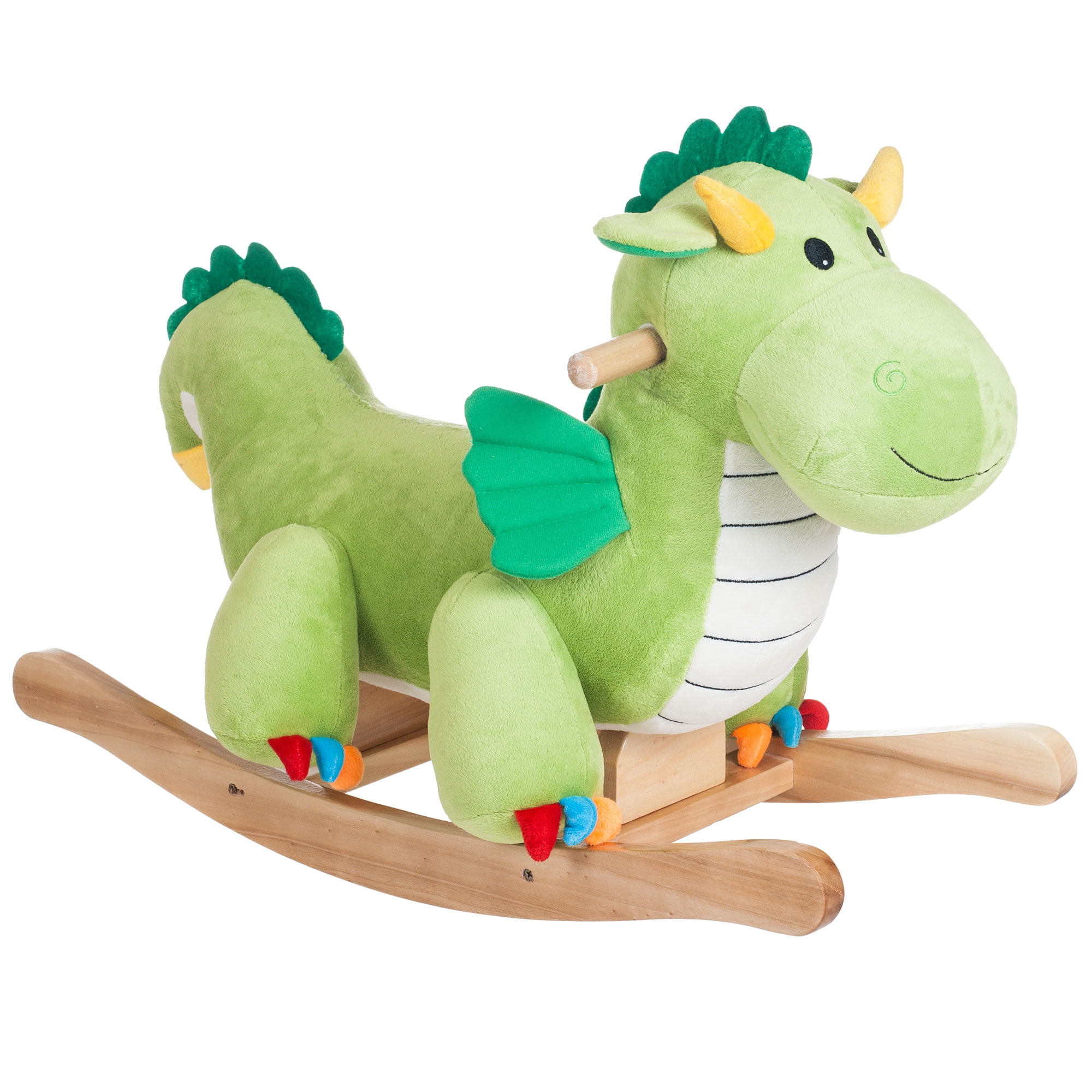 Happy Trails Dragon Rocking Horse Plush Ride-On Toy for Kids with Wood ...