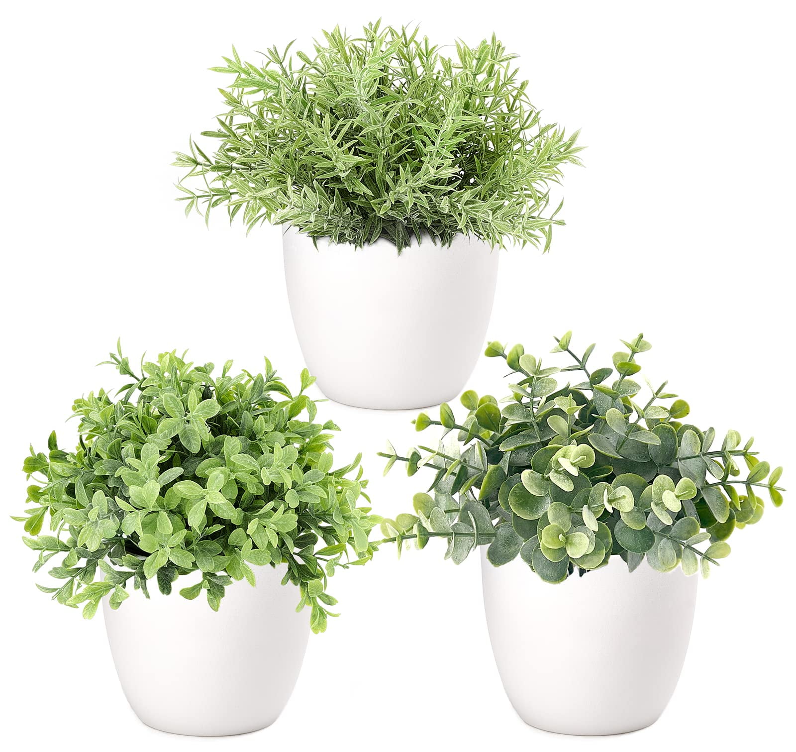 Dahey 3 Pack Mini Potted Fake Plants Artificial Eucalyptus Plants in ...