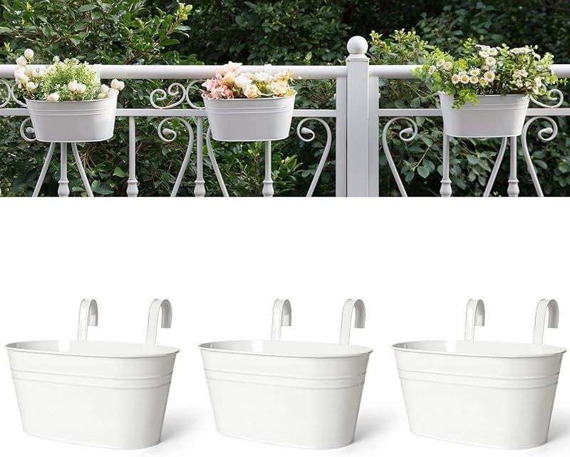 Dahey Metal Iron Hanging Flower Pots for Railing Fence Hanging Bucket ...