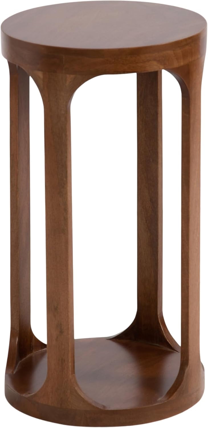 Dahl Modern Slatted Wooden Round Drink Table; 12 x 23; Walnut Brown ...