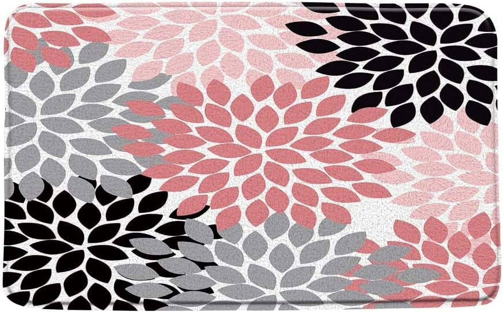 Dahlia Bath Mat Pinnata Floral Black Gray Coral Pink Flower Pattern ...