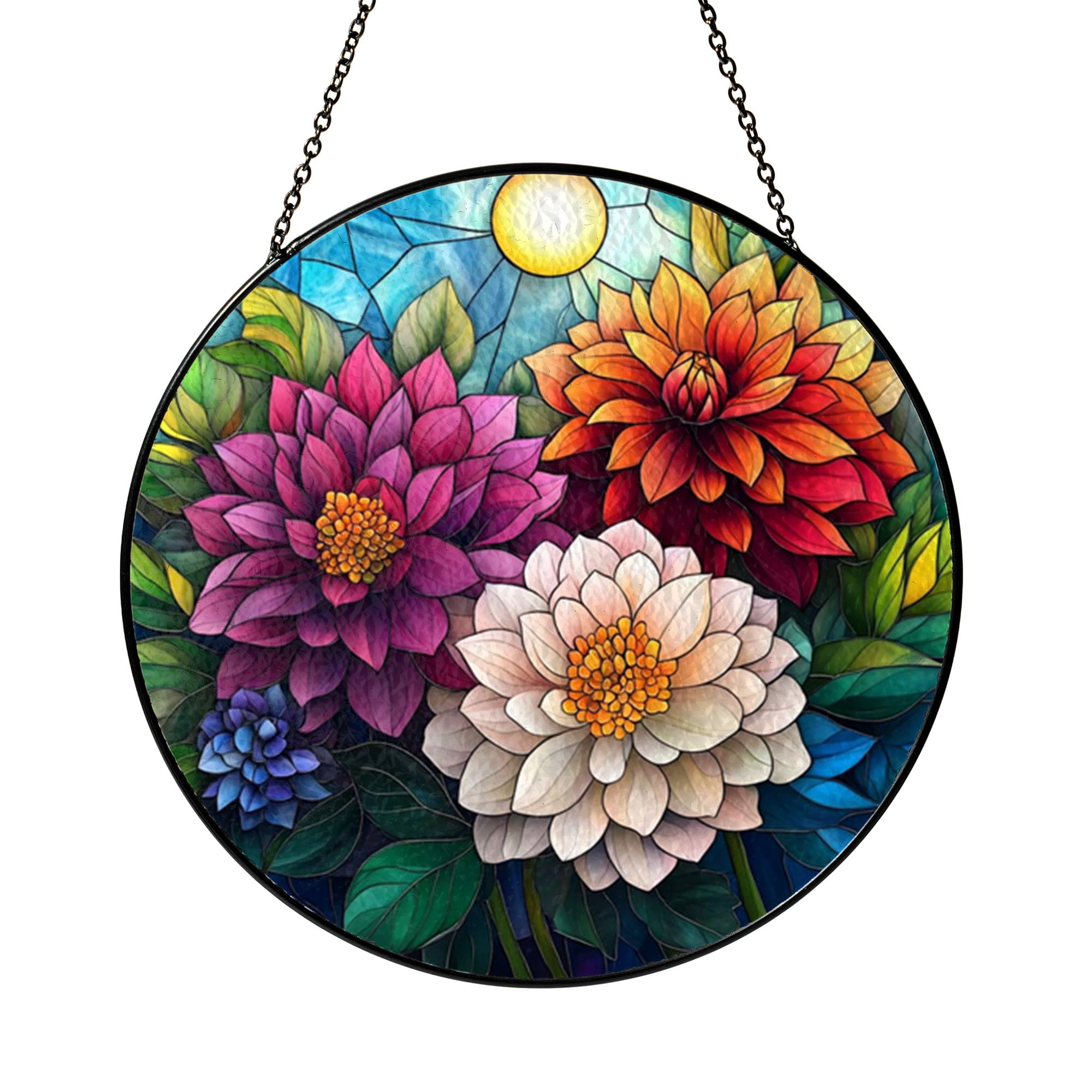 Dahlia Blossom Glass Suncatcher – Elegant Floral Window Decoration ...