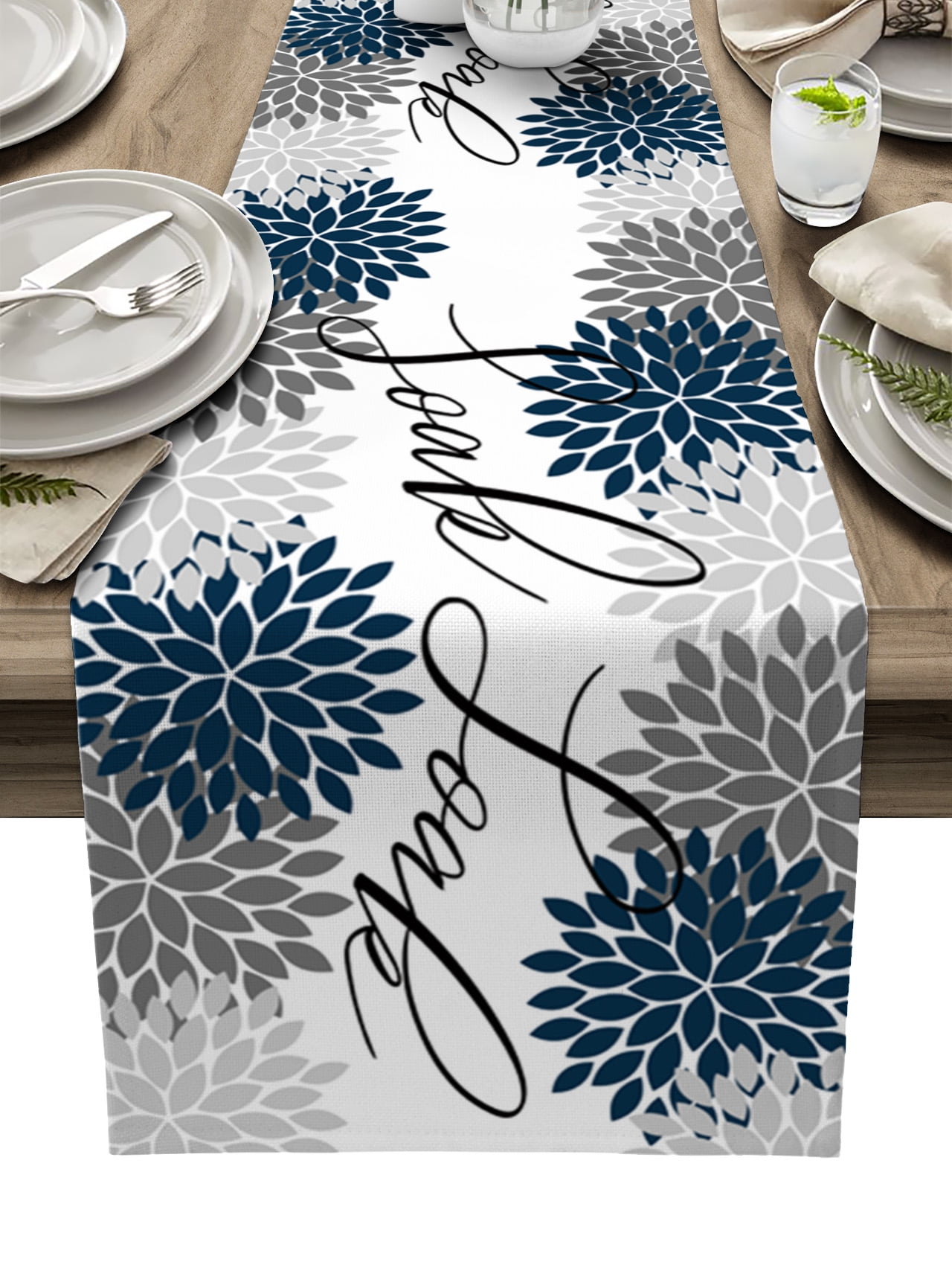 Dahlia Blue Grey Soak Table Runner ration Home r Dinner Table ration ...