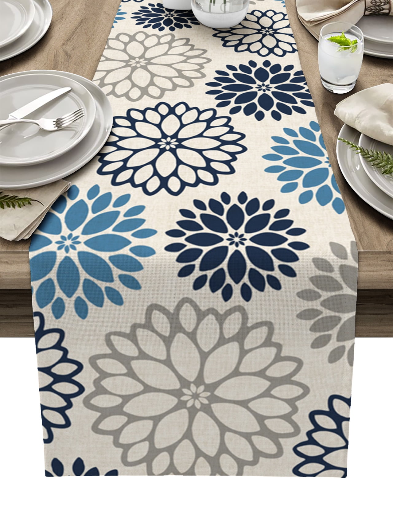 Dahlia Blue Grey Soak Table Runner ration Home r Dinner Table ration ...