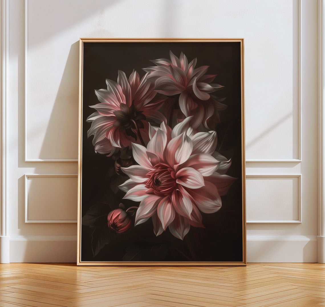Dahlia Cafe Au Lait Flower Arrangement Print Light Pink Art Print Above ...