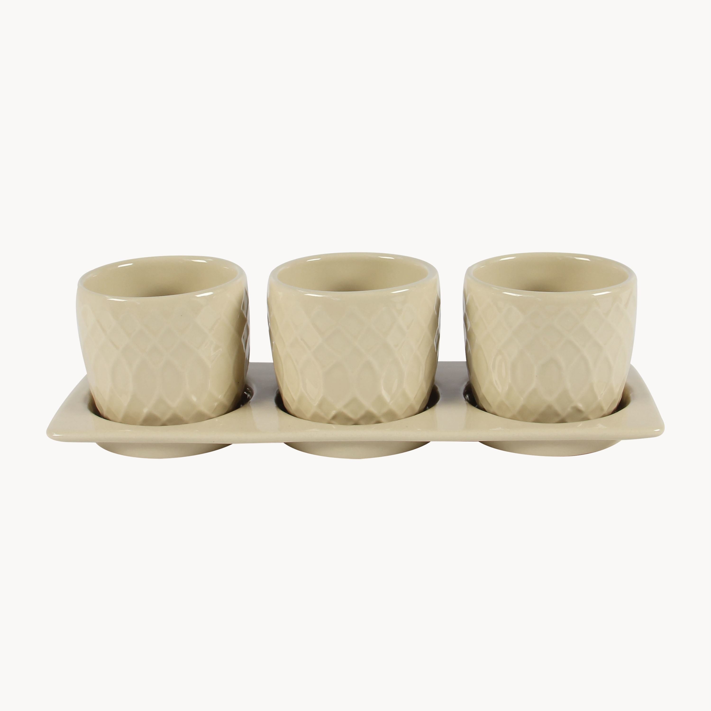 Dahlia Cream Ceramic Planter Set with Disk Dahlia Ceramic Planter Set ...