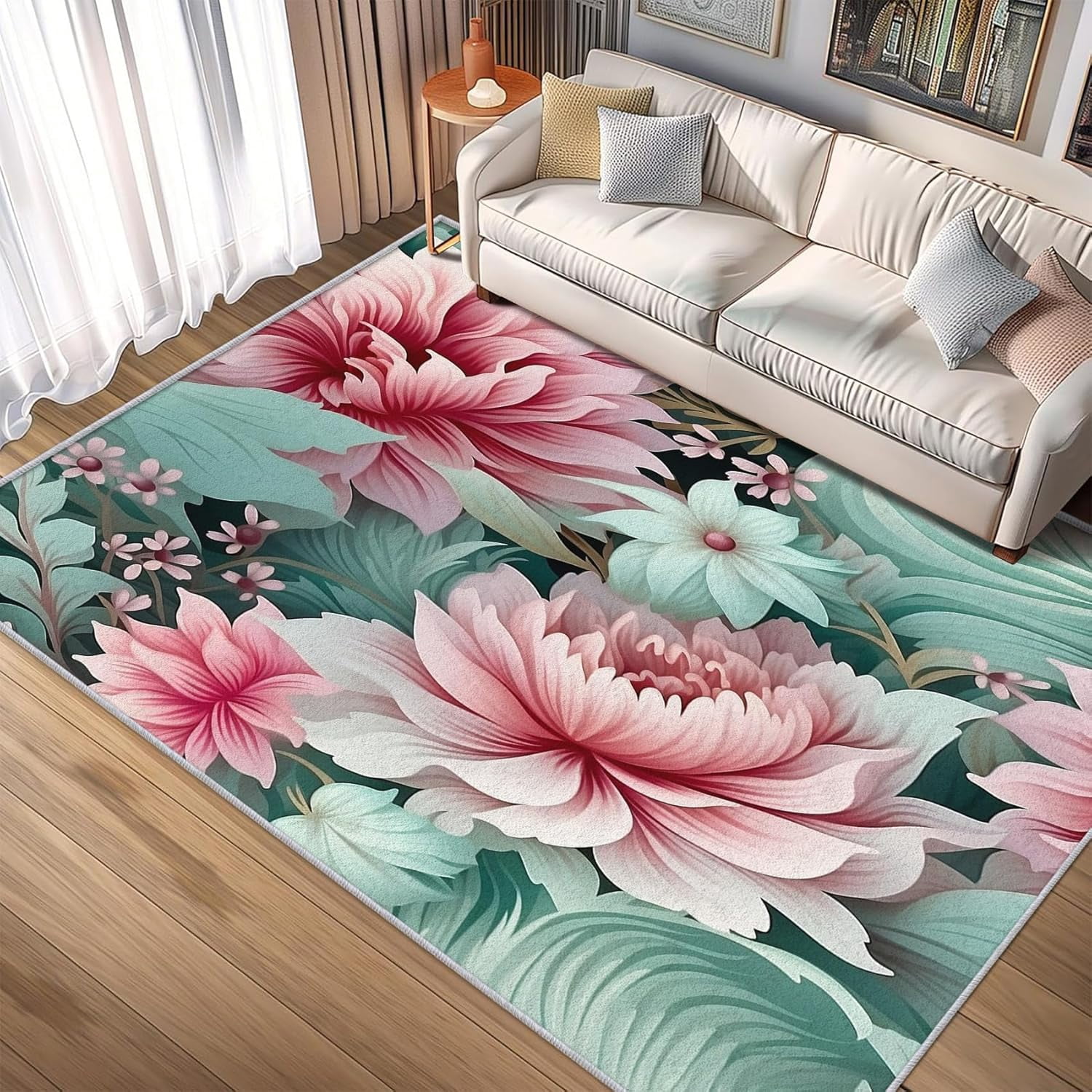 Dahlia Floral Area Rugs, Vintage Botanical Flower Pattern Carpet ...