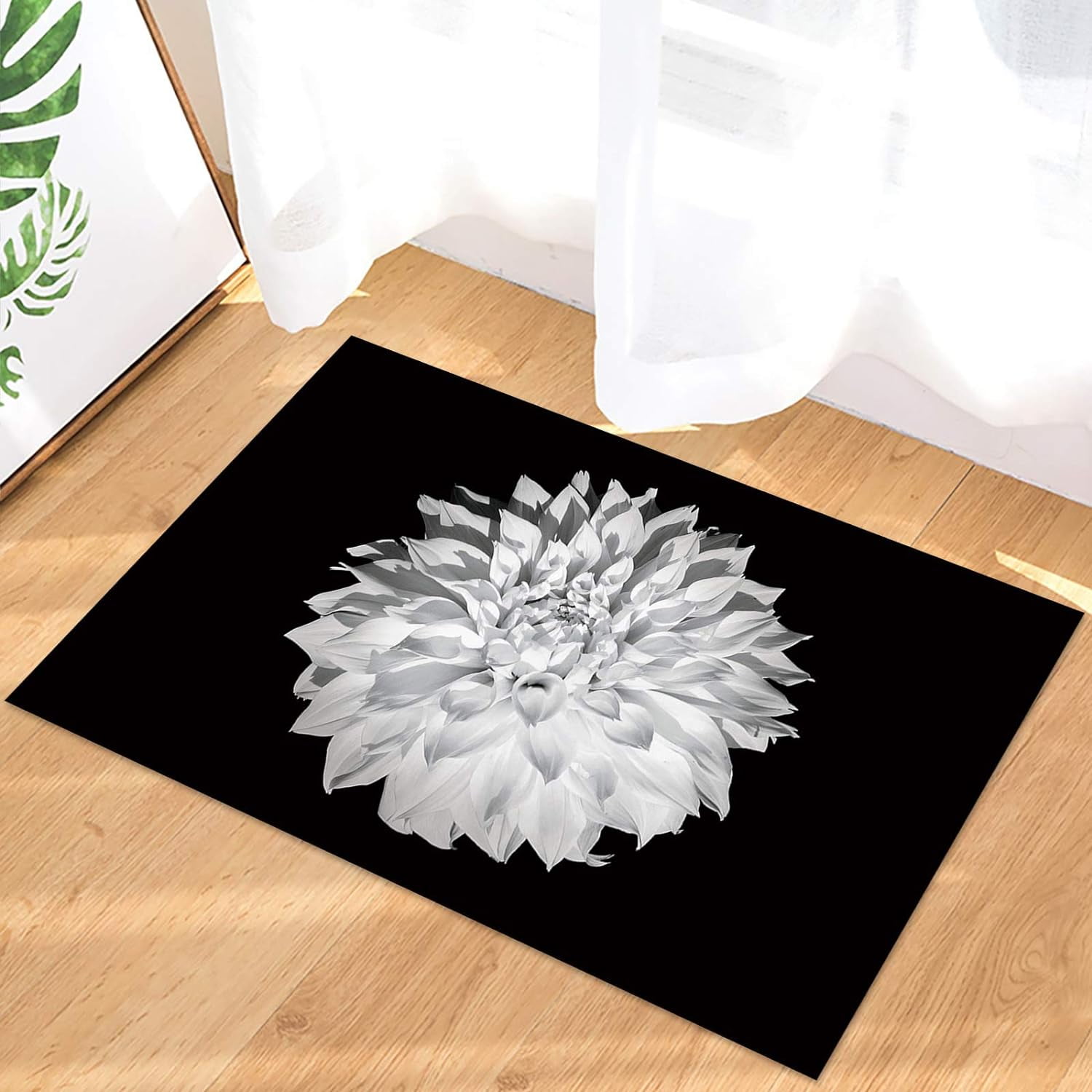 Dahlia Floral Door Mat Non Slip Doormat, Abstract White Flower ...