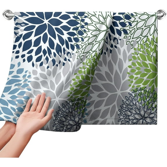 Dahlia Floral Kitchen Towel Teal Blue Gray Dish Towels Sage Green ...