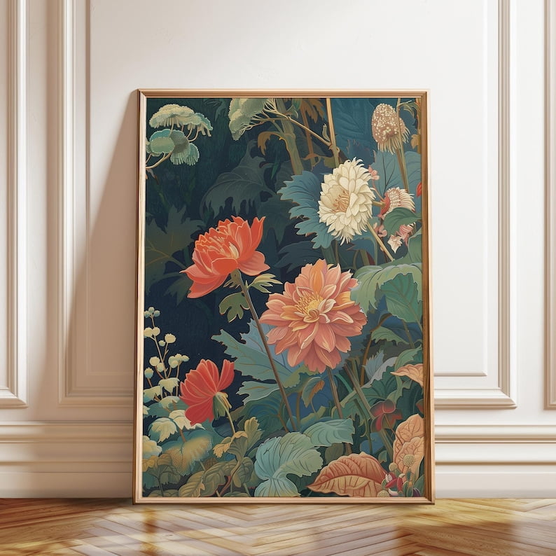 Dahlia Floral Poster - Oriental Botanical Garden Wall Art Print ...