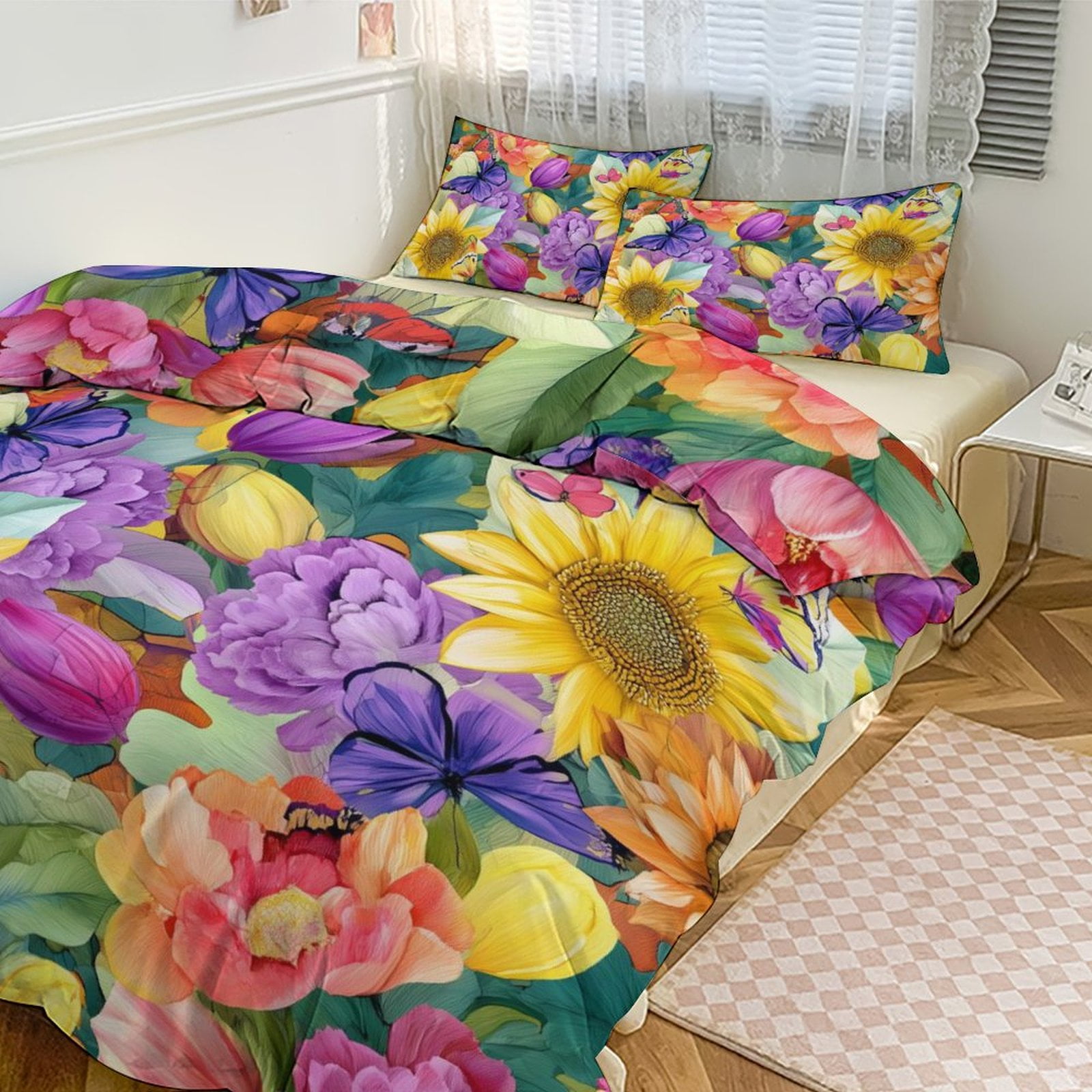 Dahlia Flower Bedding Sets Twin Duvet Cover 3 Piece Cute Bed Set for ...