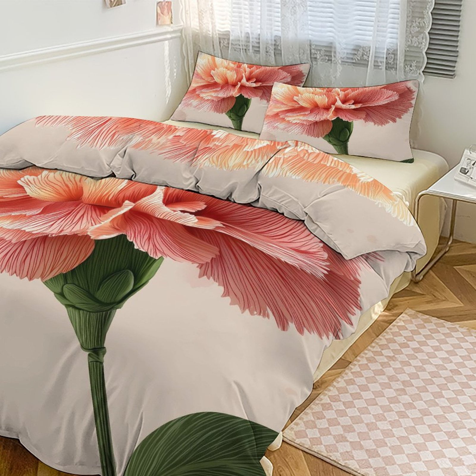 Dahlia Flower Bedding Sets Twin Duvet Cover 3 Piece Cute Bed Set for ...