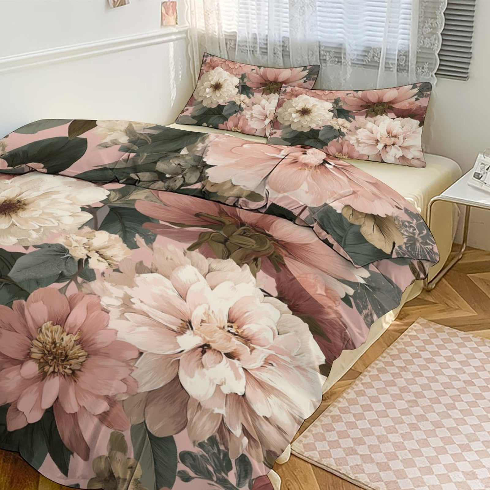 Dahlia Flower Bedding Sets Twin Duvet Cover 3 Piece Cute Bed Set for ...