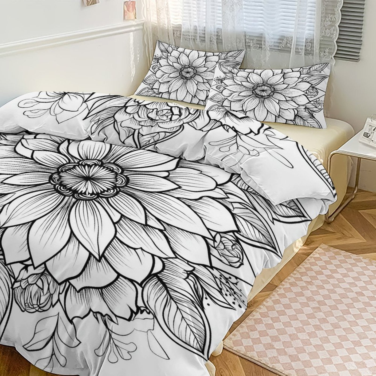 Dahlia Flower Bedding Sets Twin Duvet Cover 3 Piece Cute Bed Set for ...