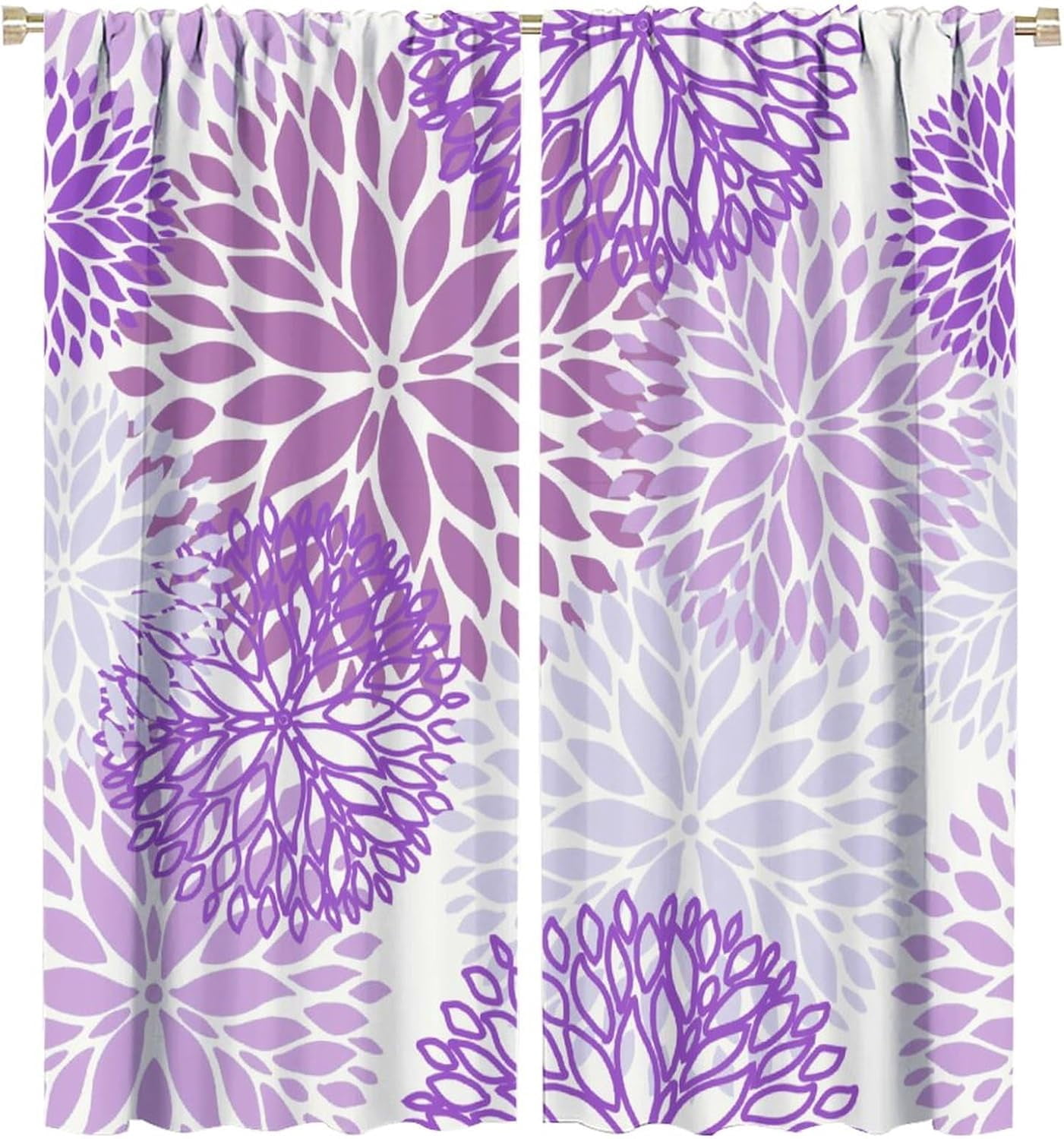 Dahlia Flower Curtains, Purple Pink Blue Abstract Floral Pattern Rod ...