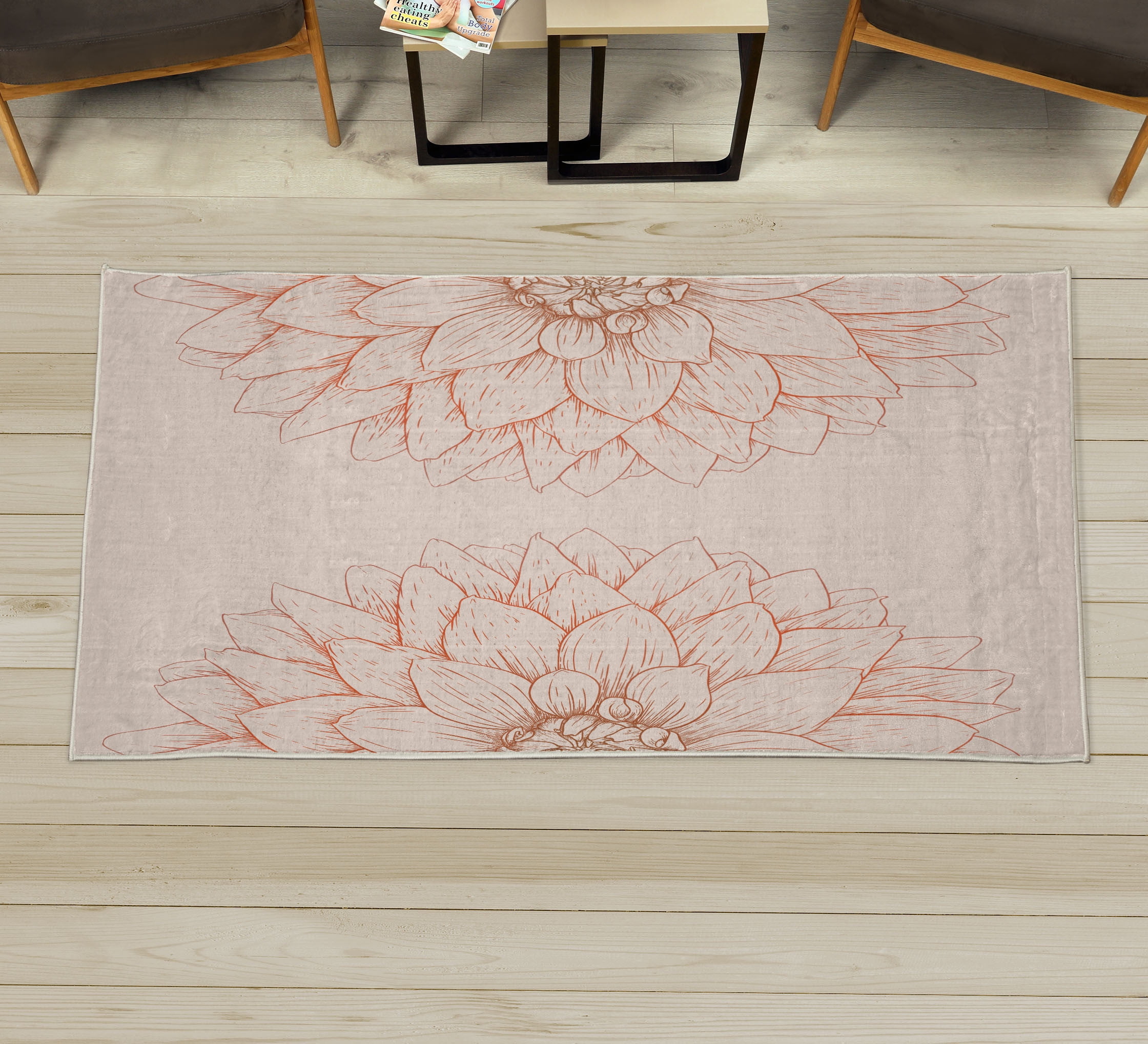 Dahlia Flower Decorative Rug, Simplistic Drawing of Bushy Sunflower ...