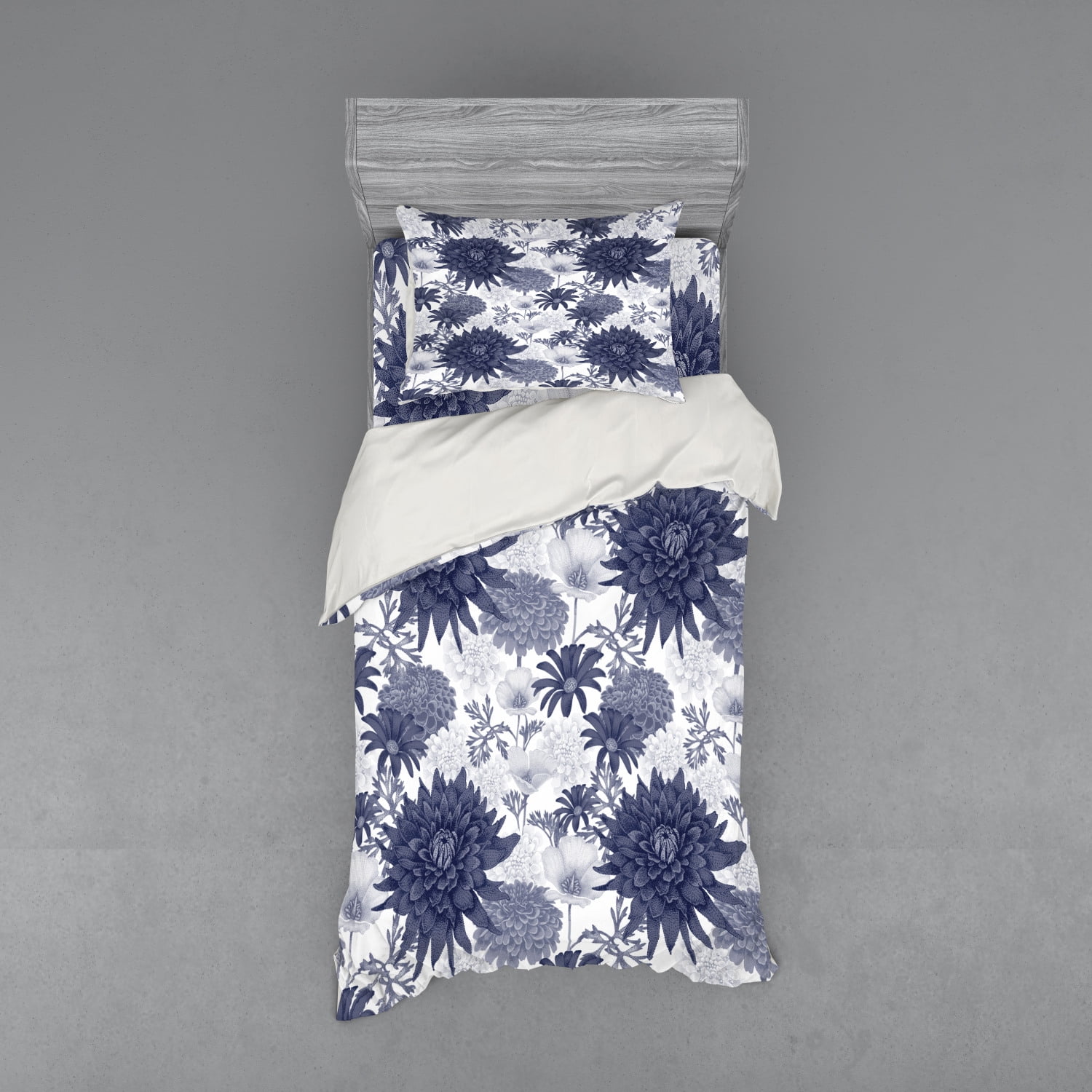 Dahlia Flower Duvet Cover Set, Dotted Digital Paint of Dahlia Botanical ...