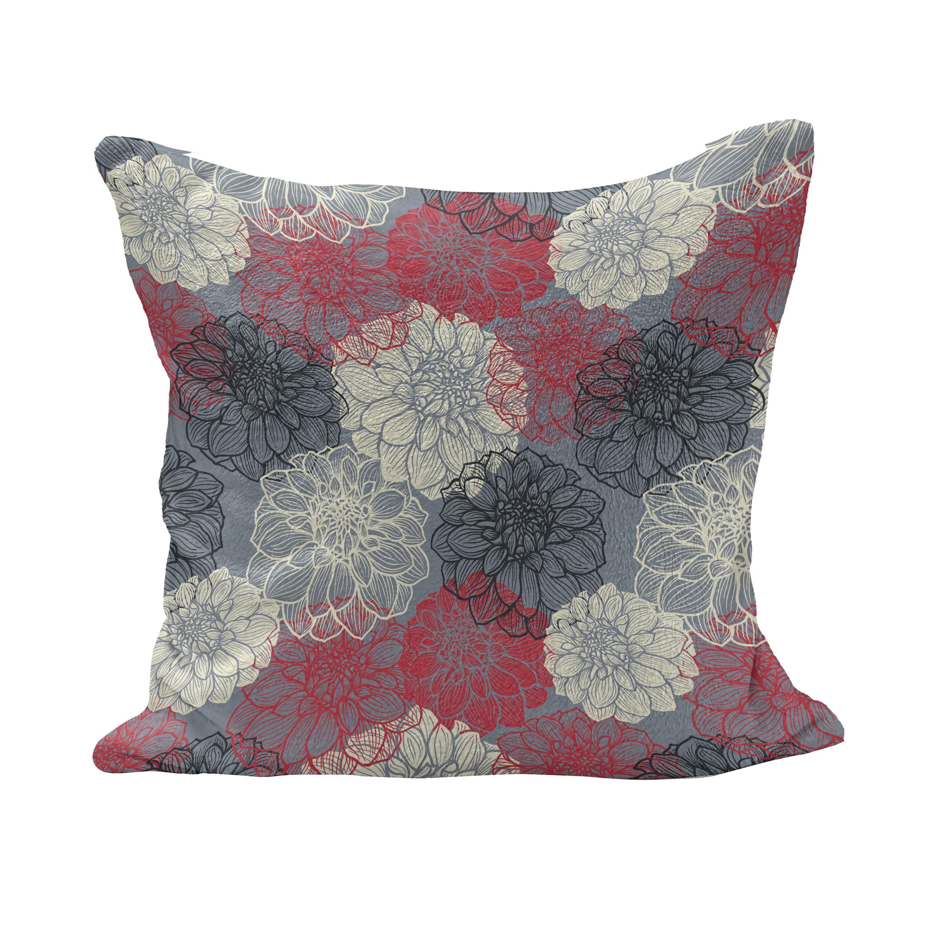 Dahlia Flower Fluffy Throw Pillow Cushion Cover, Hand Drawn Repeating ...
