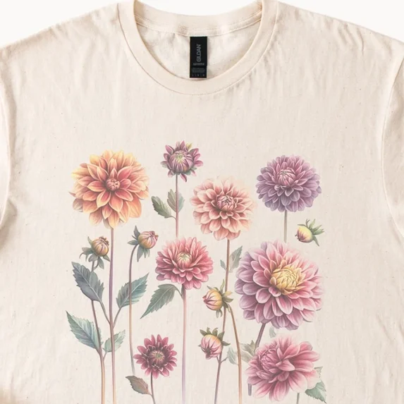 Dahlia Flower Graphic Tee Botanical Garden Shirt Floral Summer Graphic ...