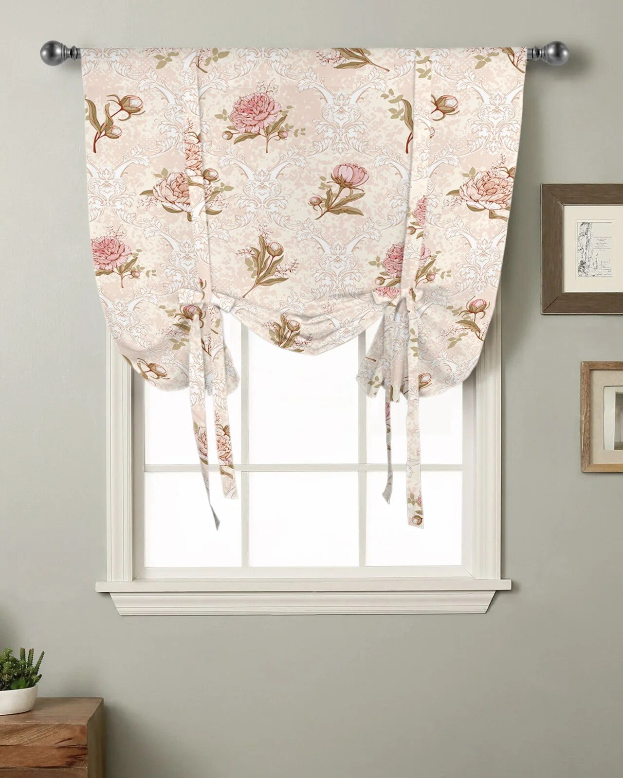 Dahlia Flower Leaves Retro Kitchen Short Window Curtain Rod Pocket ...