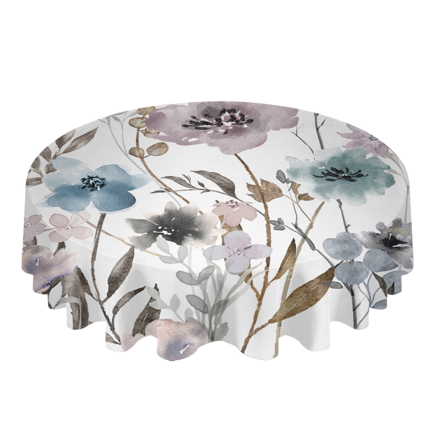 Dahlia Flower Leaves Retro Round Tablecloth Waterproof Table Cover for ...