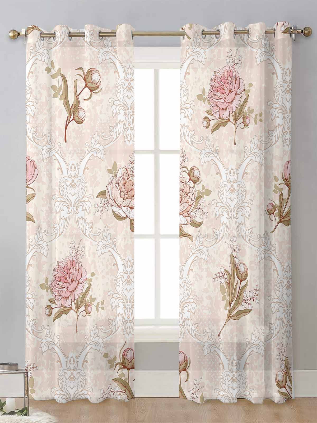 Dahlia Flower Leaves Retro Sheer Curtains For Living Room Window ...