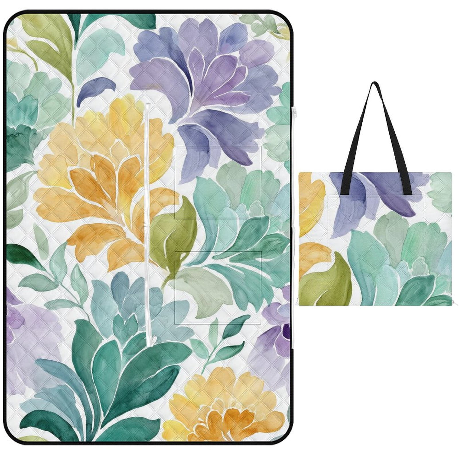 Dahlia Flower Picnic Blanket Waterproof Outdoor Beach Blanket Hand-held ...