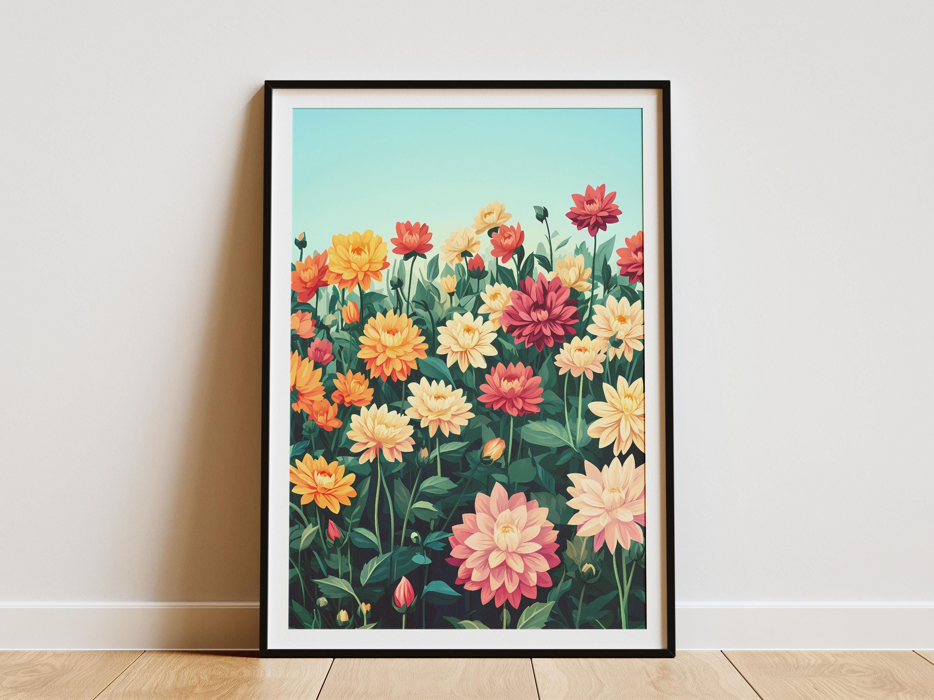 Dahlia Flower Poster Botanical Print Floral Wall Art Summer Garden ...