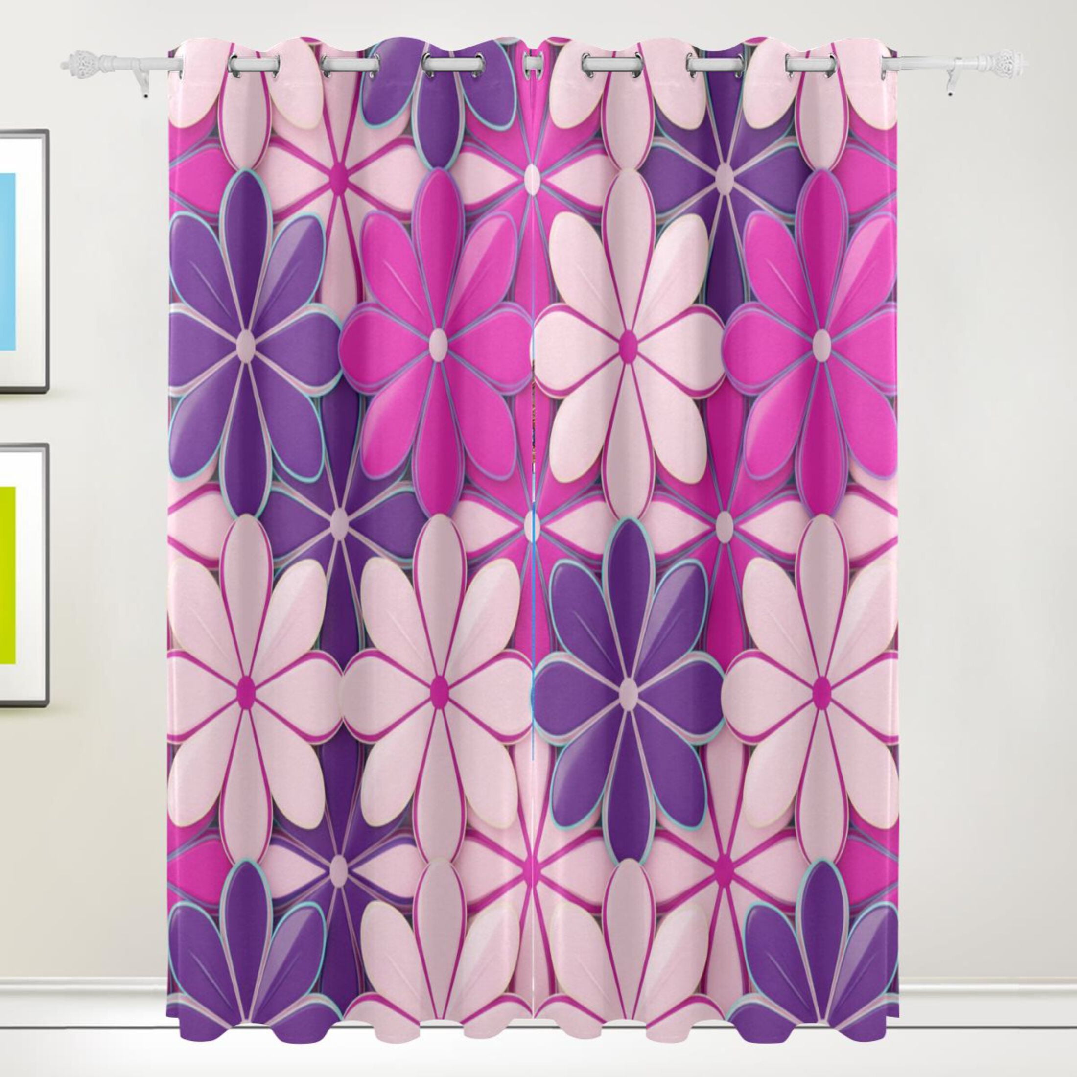 Dahlia Flower Print Blackout Curtains 55W x 72/84L Living Room Bedroom ...
