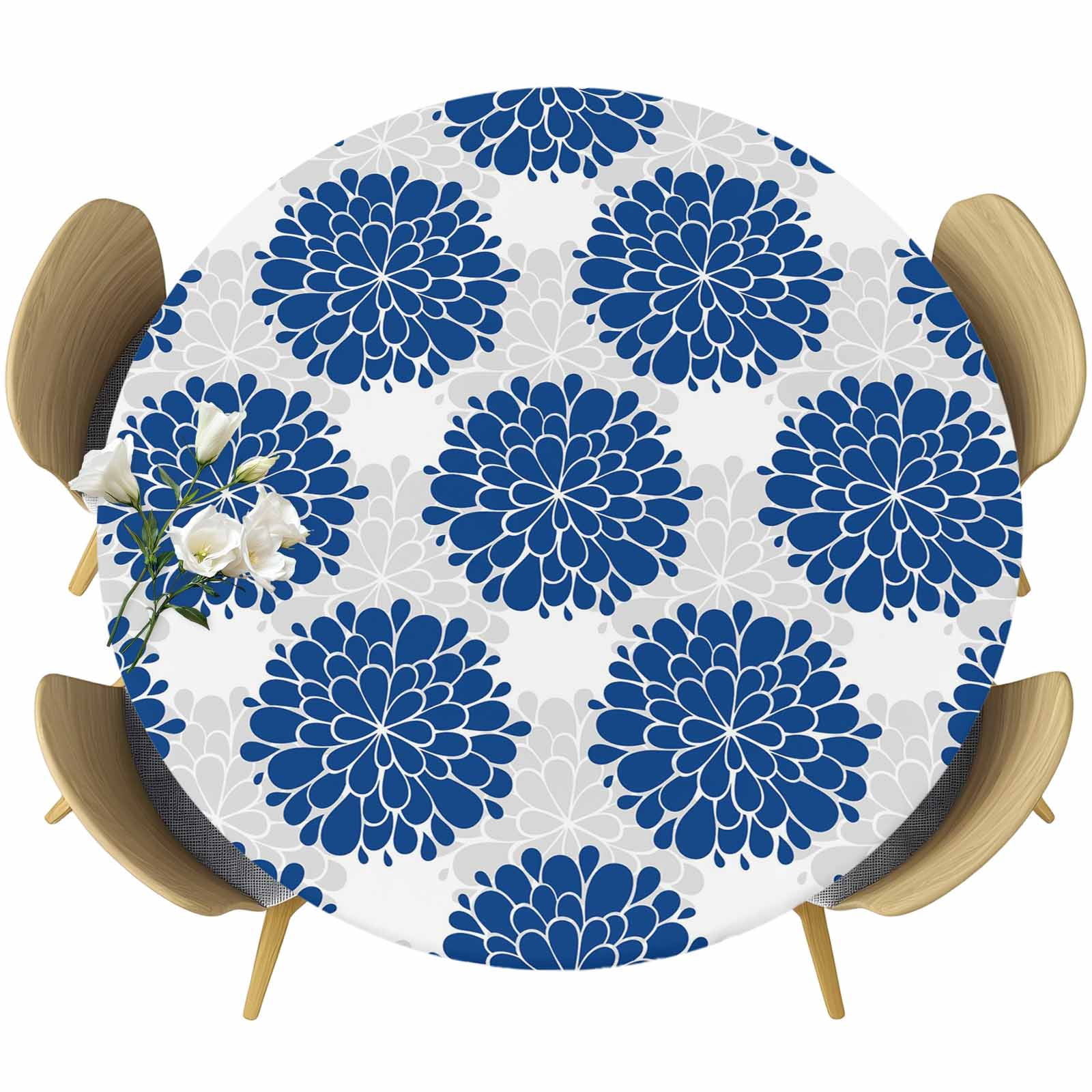 Dahlia Flower Round Tablecloth, Fitted Table Cover with Elastic for 45 ...