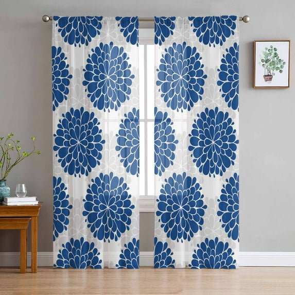 Dahlia Flower Sheer Curtains 63 Inches Length 2 Panels Set, Window ...