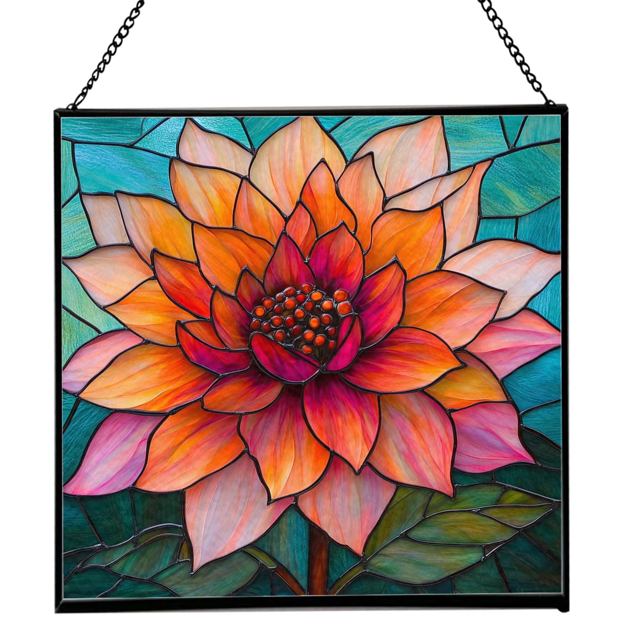 Dahlia Flower Stained Glass Panels, Square Shaped Window Hangings ...