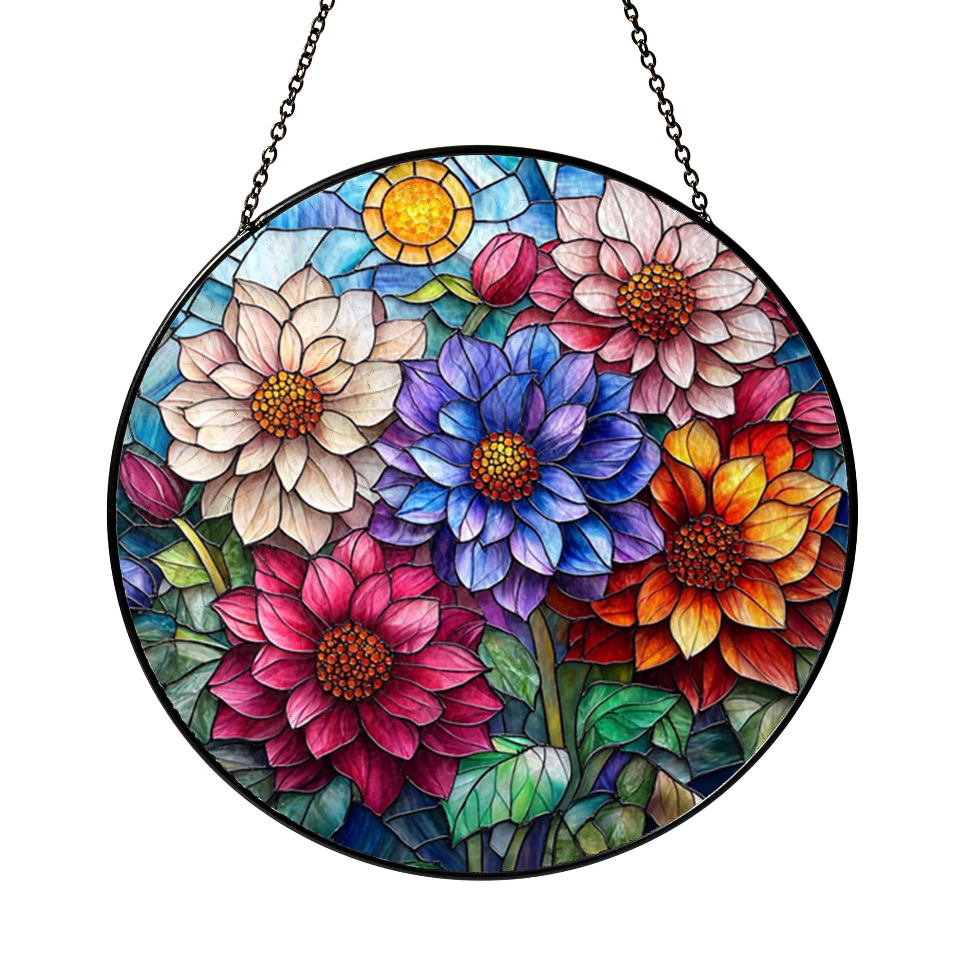 Dahlia Flower Stained Glass Suncatcher, Floral Window Hanging Decor ...