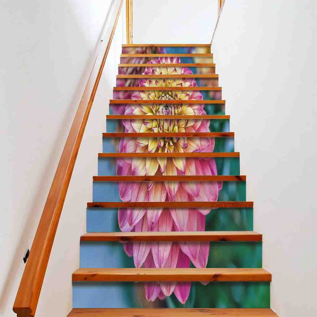 Dahlia Flower Stair Stickers Bloom Blossom Orange Petals Floral ...