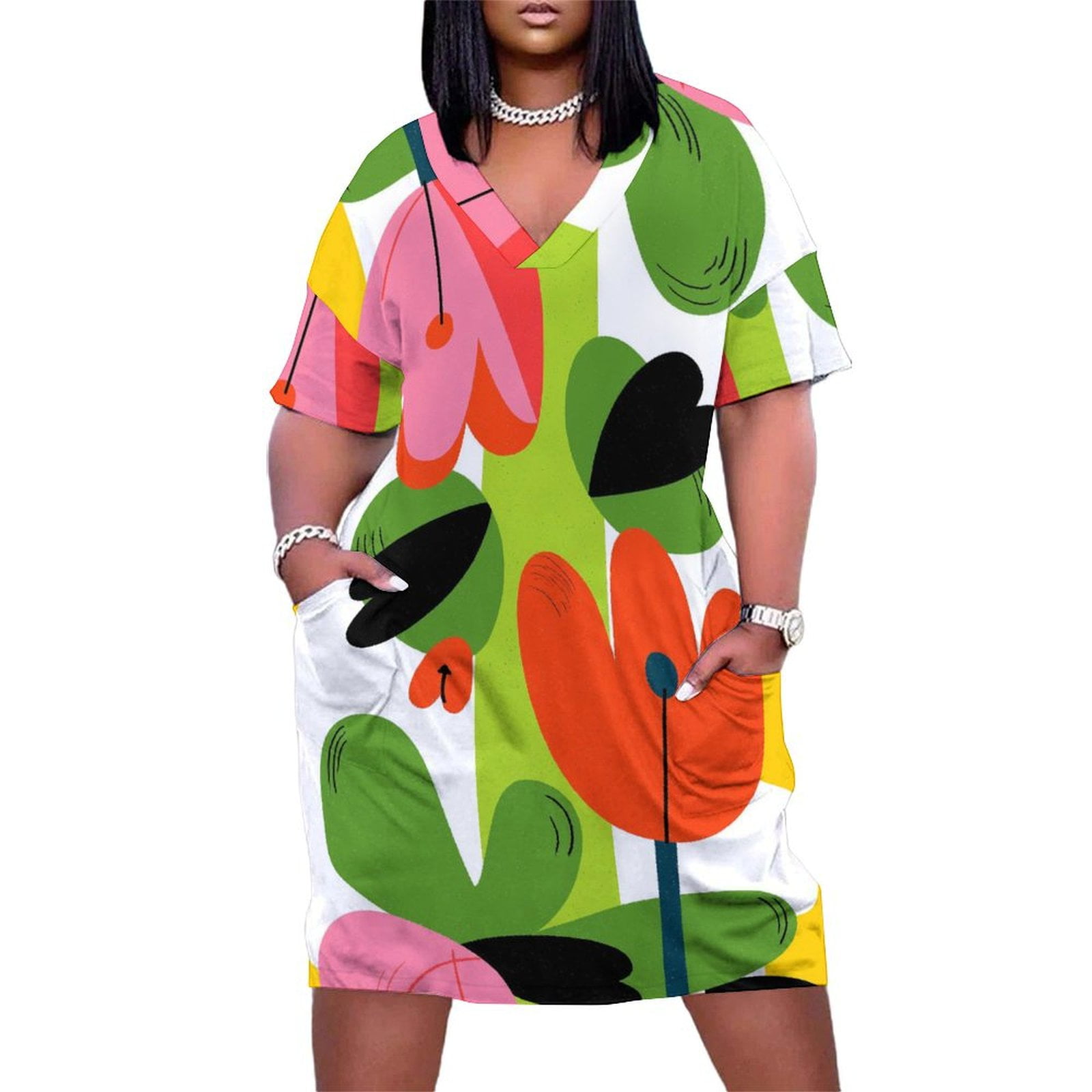 Dahlia Flower Summer Sundress for Curve Women Casual Pattern Plus Size ...